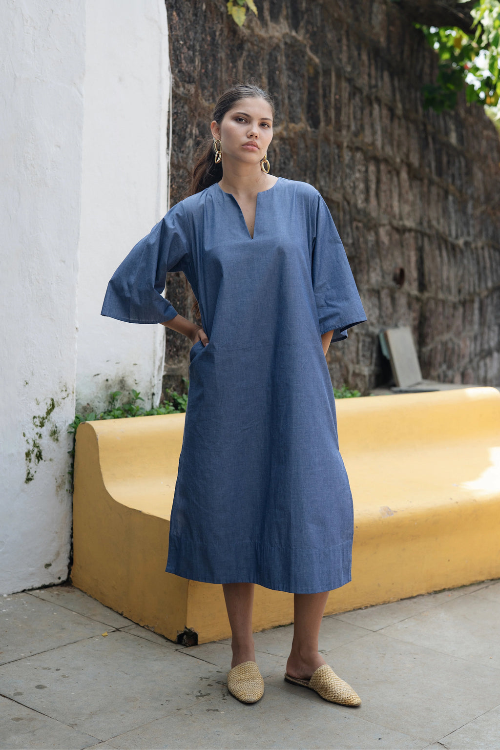 Soriee Navy Denim Dress – Timeless & Sleek Elegance | Kikli India