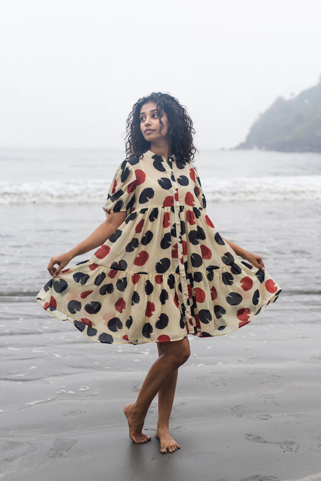 Layla Polka Black & Red – Playful Polka Dot Dress | Kikli India
